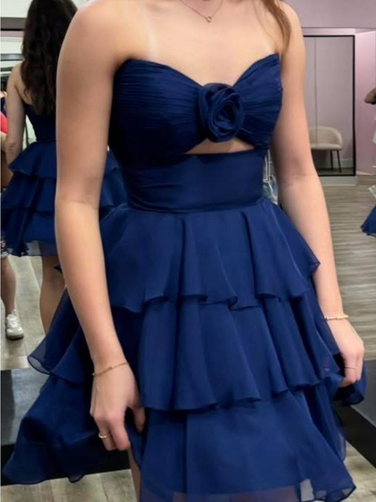 Sherri Hill | Dresses | Sherri Hill Navy Blue Strapless Ruffled ...
